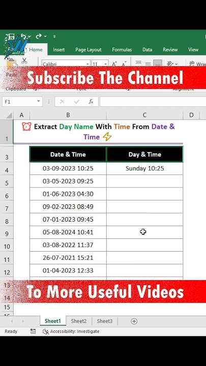 Extract Day Name With Time From Date And Time In Excel 😮 Excel Tips And Tricks Shorts Youtube