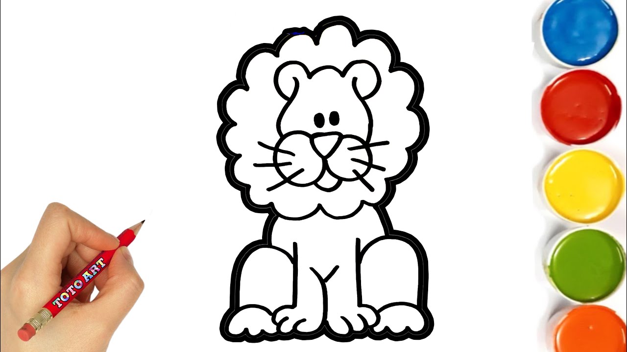 How to draw Cute Lion -Colouring for Kids & Toddlers |Draw, Paint and ...
