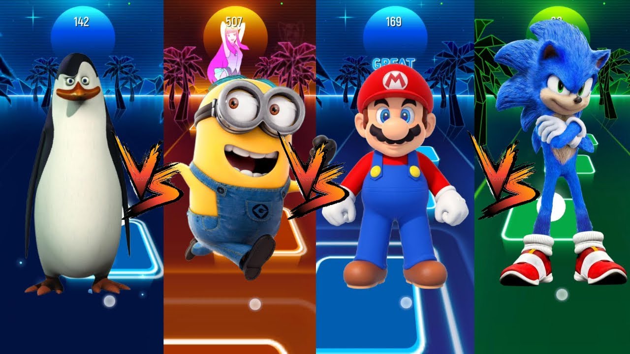 Penguins vs Minions vs Super Mario vs Sonic | Tiles hop - YouTube
