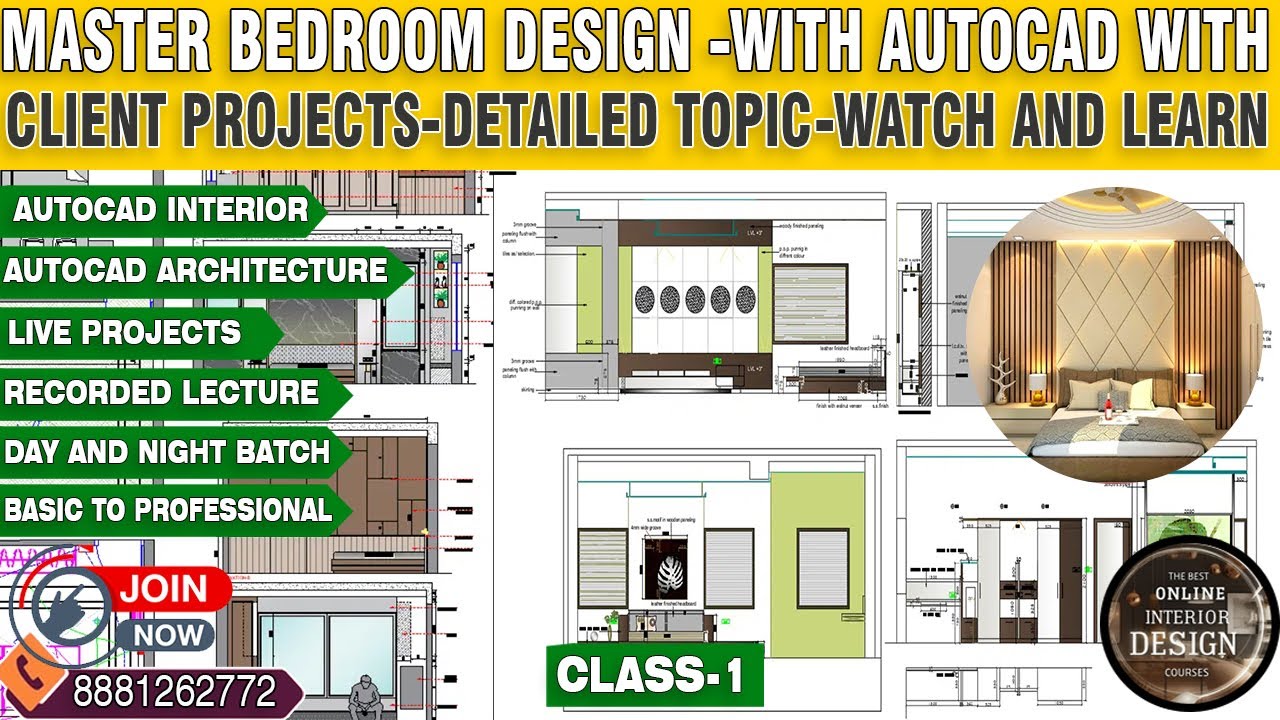 Class 1 Live Class Master Bedroom Interior Class Autocad 2d Detailed ...