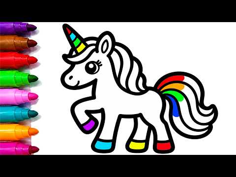 Standing Rainbow Glitter Unicorn | Learn How to Draw Basics With This Video | Learn Colors