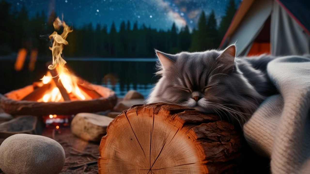 Create a RELAXED Atmosphere with Cat Purring and Cozy Fireplace ASMR ...