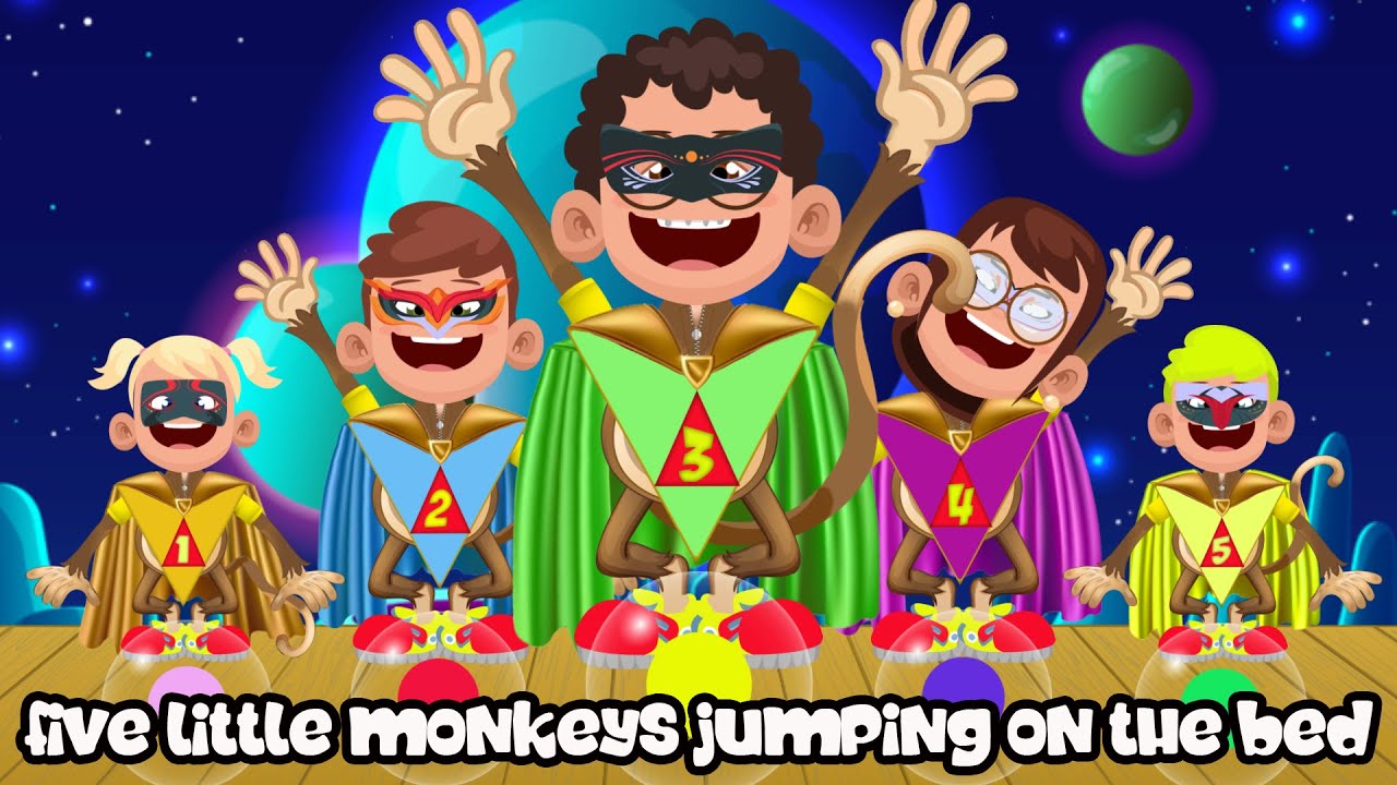 Five Little Monkeys Jumping On The Bed - Nursery Rhymes & Songs - Acrobatic Monkeys: Bedtime ...