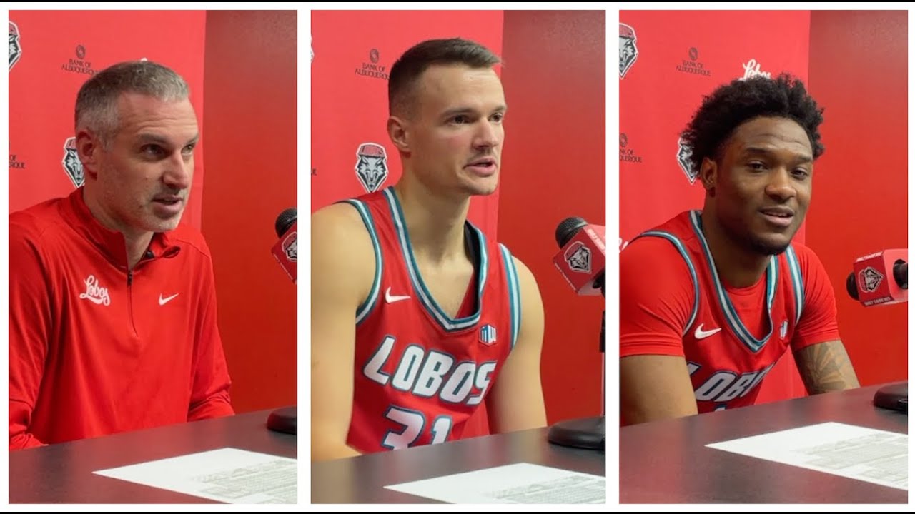 UNM coach Eric Olen and Lobo players Milos Vicentic and Deyton Albury ...