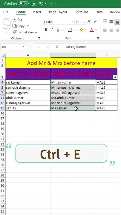 How to add Mr. and Mrs. in Names in MS Excel | Ms Excel tutorials - YouTube