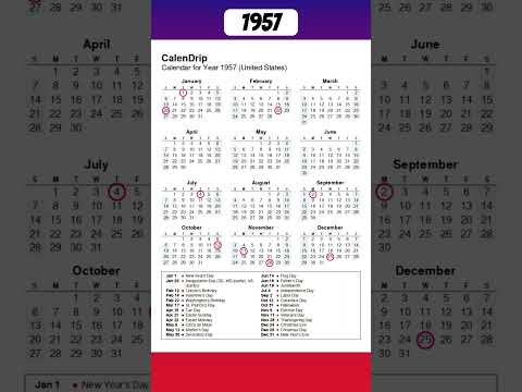 Calendar 1957 #monthsoftheyear #1957 #calendar