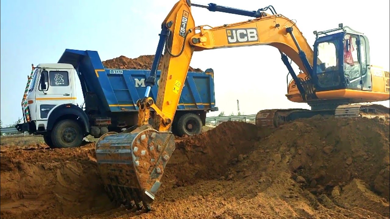 JCB 210 Excavator Backhoe Loader Loading Mud Together Tata Dump 2518 ...