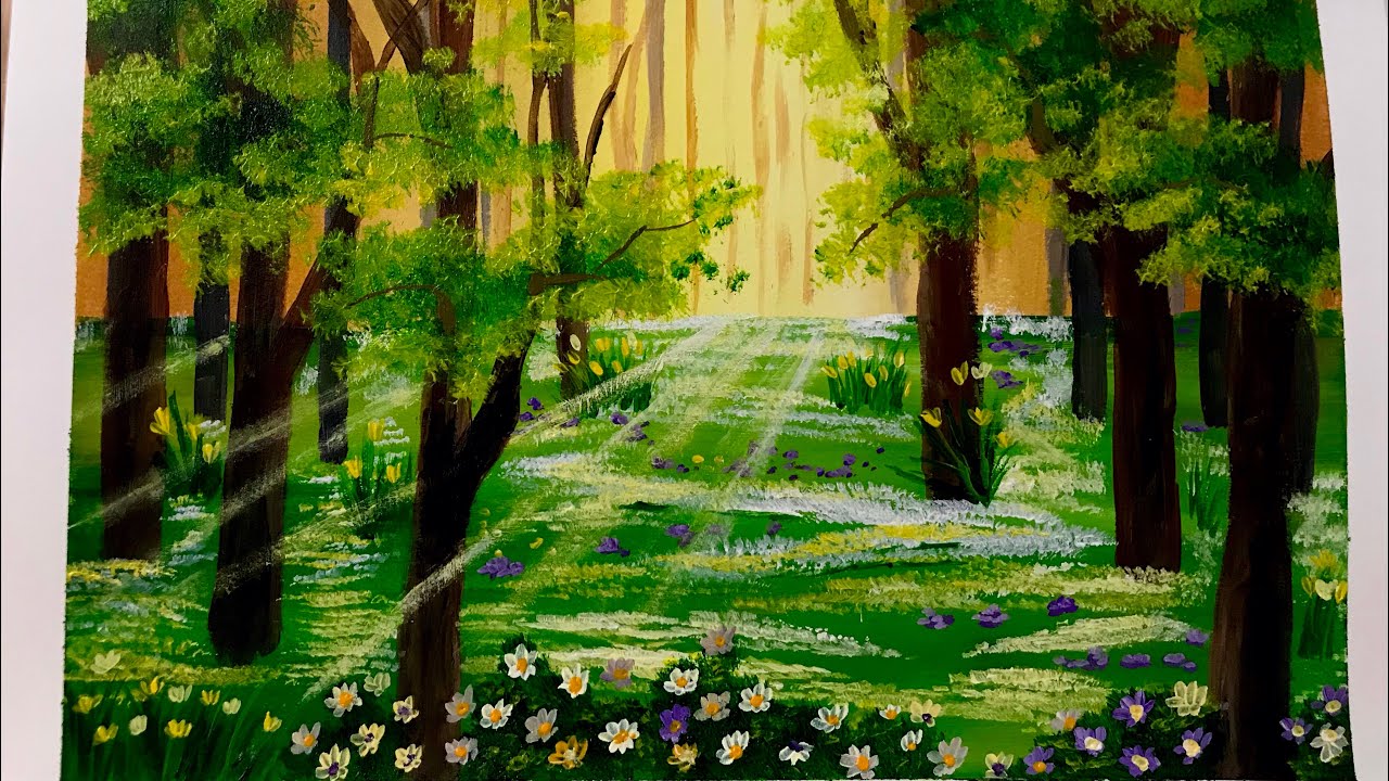 Spring Morning Painting Landscape / Step By Step painting for Beginners ...