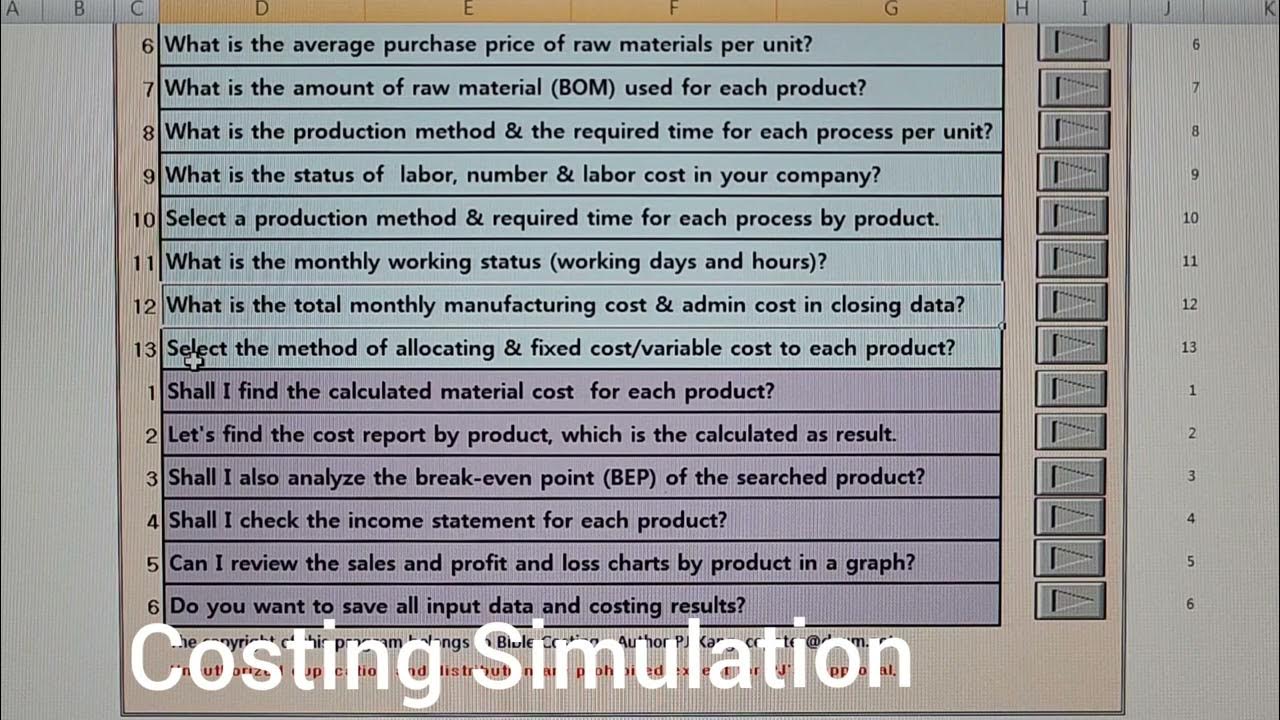 Costing Simulation, Costing Program, Cost calculation, Simple costing ...