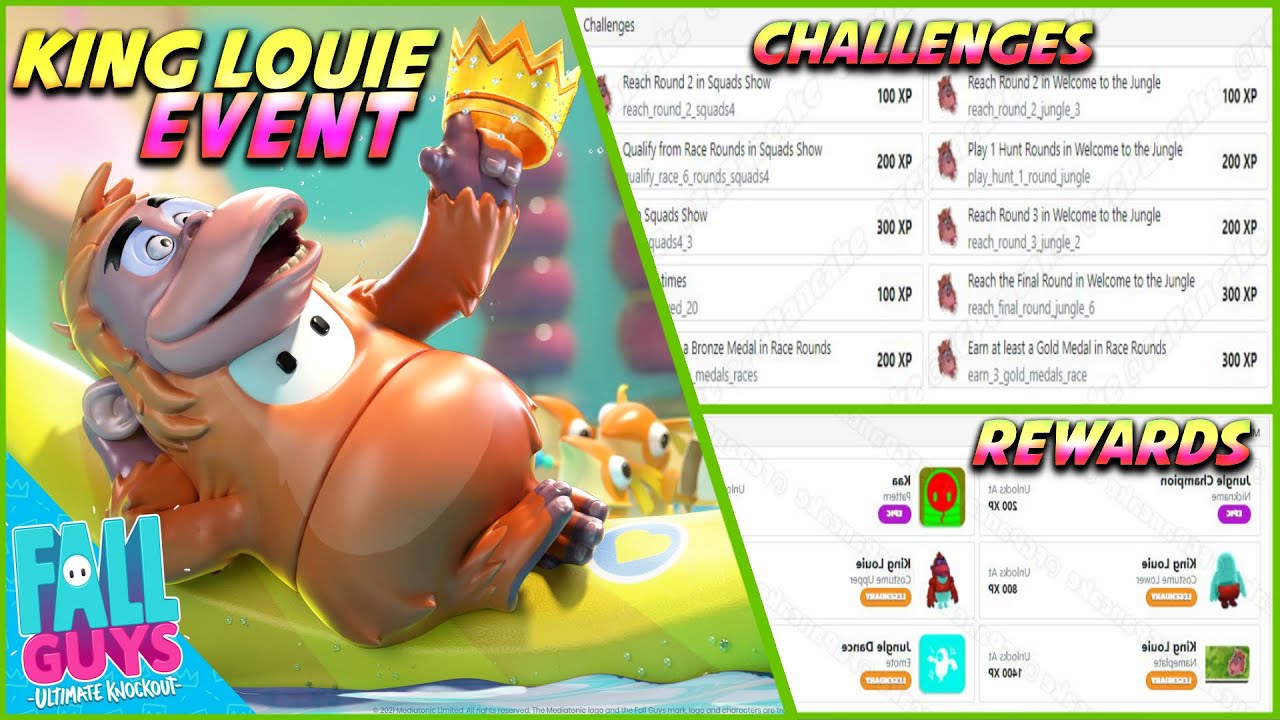 Fall Guys : King Louie's Live Event Challenges and Rewards | in-game ...