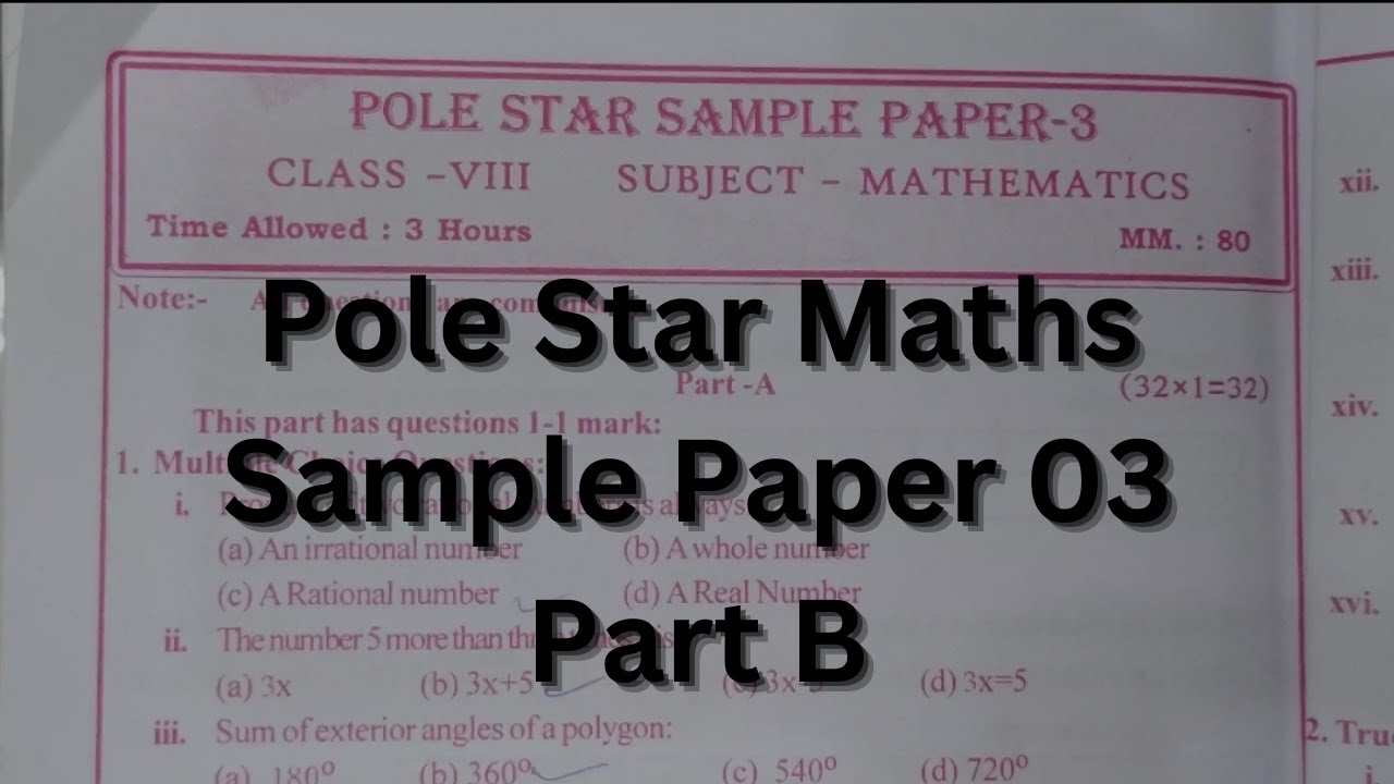 Class 8th Maths Sample Question Paper | Pole Star Maths Sample Paper 03 ...