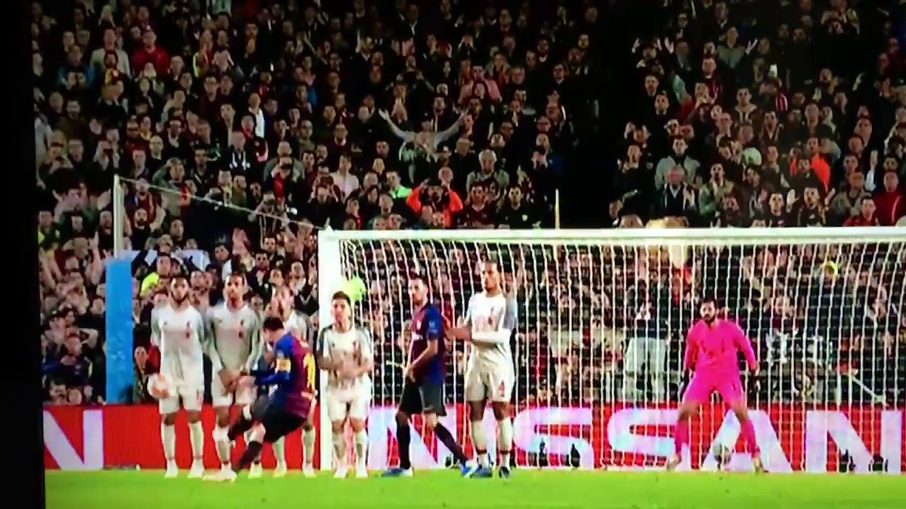 Messi free kick vs Liverpool super slow mo BEST ANGLE - YouTube