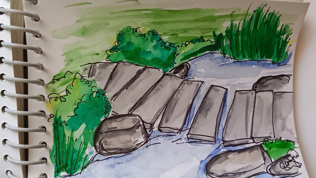 River and stones watercolor painting easy #painting #drawing - YouTube