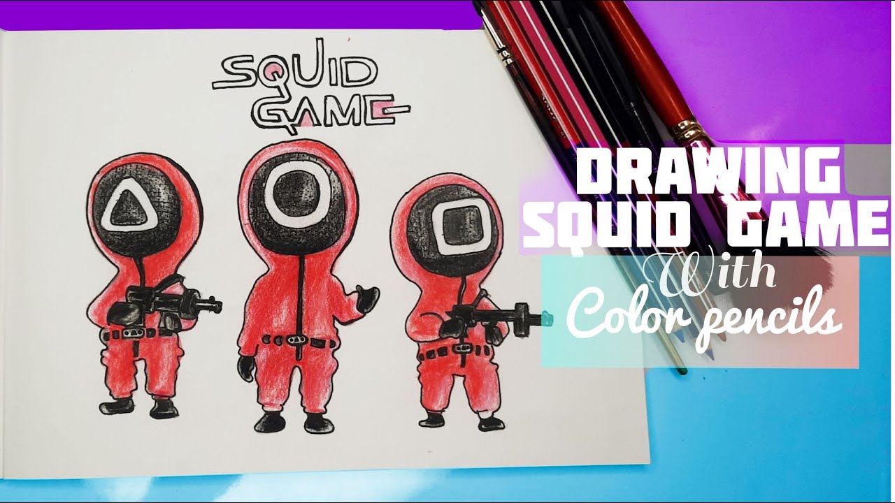 How to Draw Squid Game Red Guard Characters 😍 ️ Drawing Logo Titles of ...