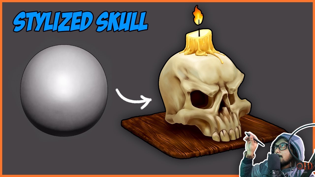 ZBRUSH TUTORIAL For Beginners | Sculpt a Stylized Skull in 20 minutes ...