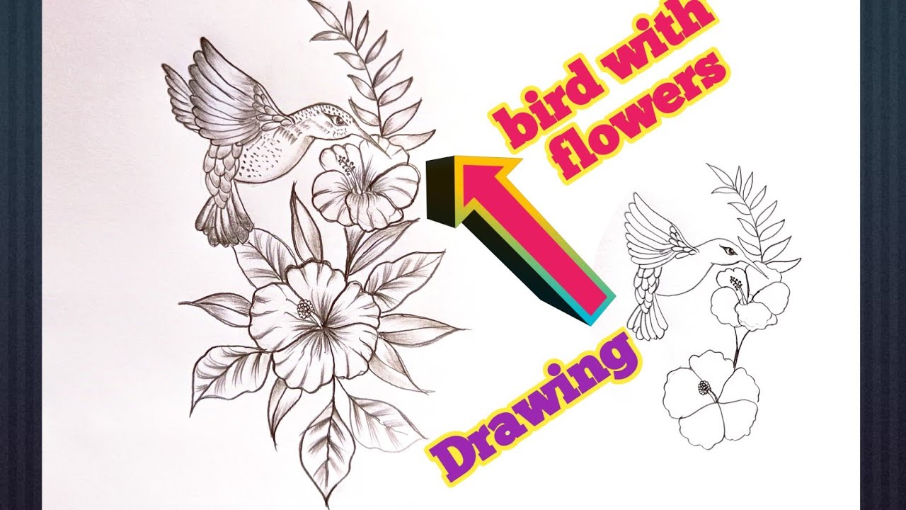 How to draw bird with beautiful flowers/Bird with flowers drawing step ...