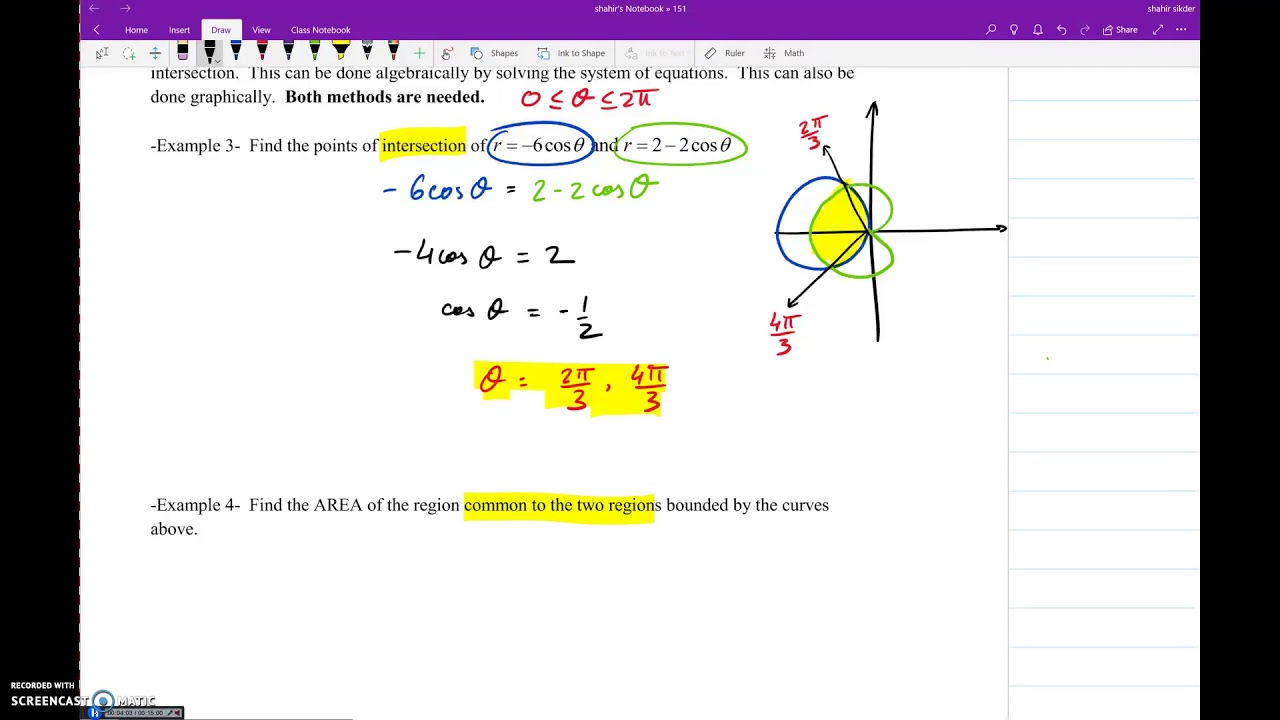 Finding intersection of two polar curves & Area (set up only) - YouTube