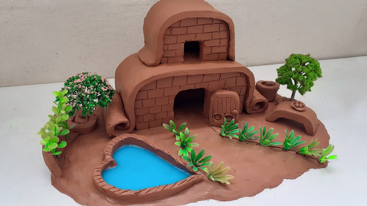 Village house DIY | Amazing technique build DIY miniature clay house ...