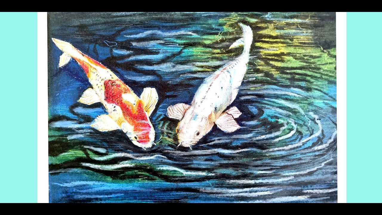 How to draw Fish in the Pond // Easy Pastel Drawing//Step By Step - YouTube