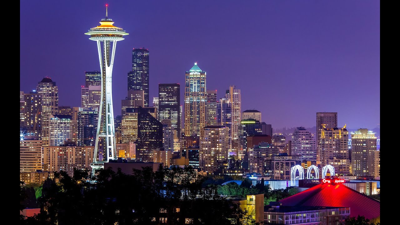 Views from Space Needle Tower, Seattle, WA, USA. Виды с башни Спэйс ...