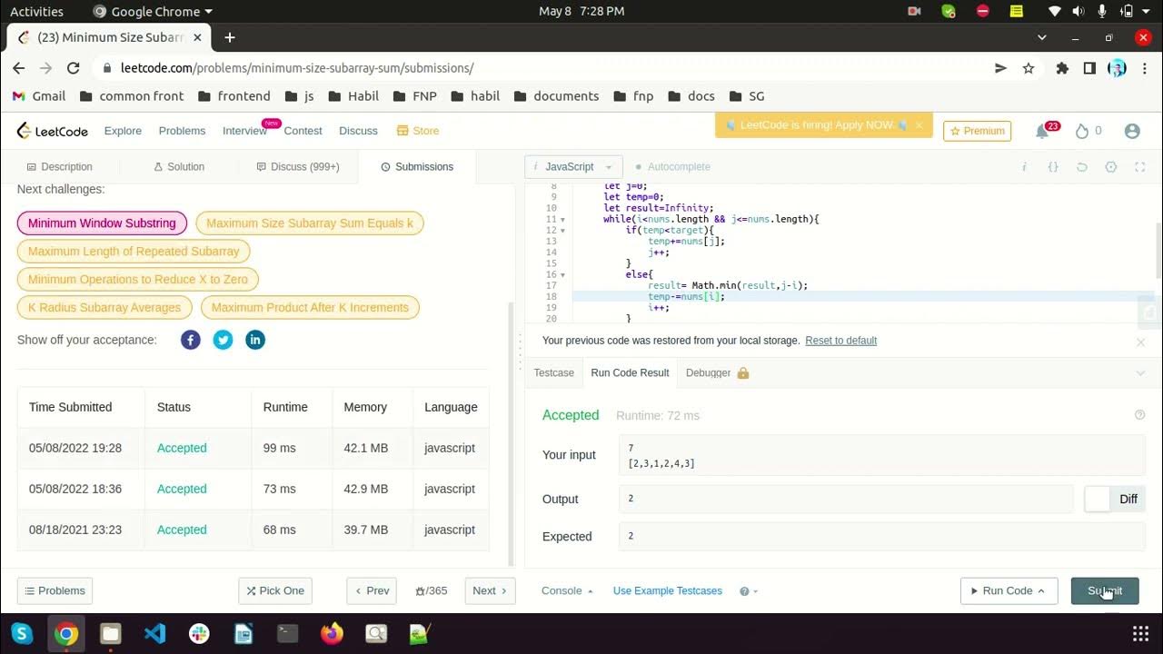 Minimum Size Subarray Sum leet code problem in Hindi [Leetcode 209 ...