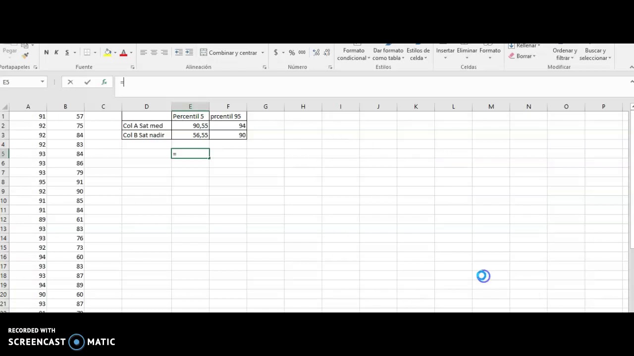 CALCULO DE PERCENTIL 5 Y 95 DE UNA BASE DE DATOS - YouTube