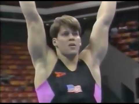 Chris Waller (USA) on high bar at the 1993 International Mixed Pair Gymnastics Competition