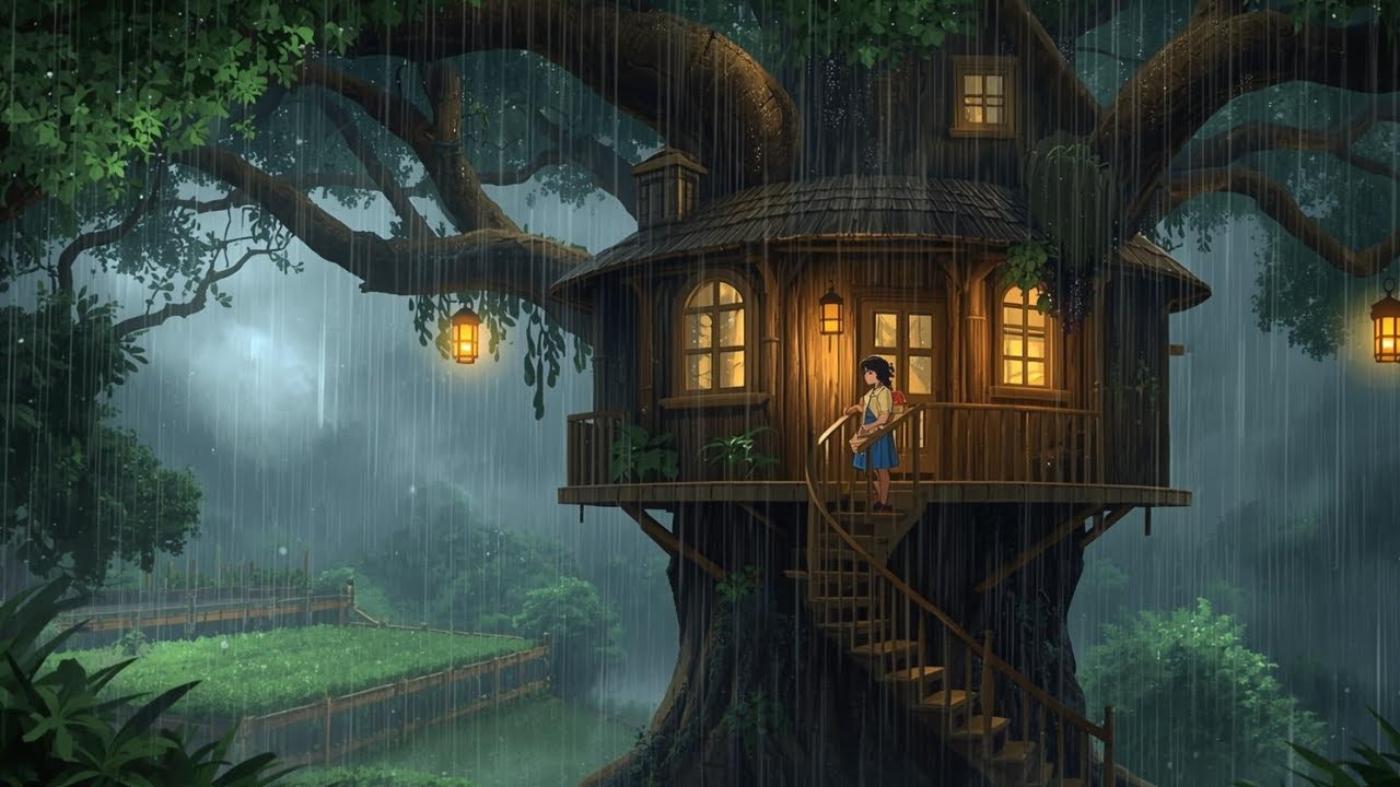 Living in a Magical Rainy Treehouse 🌧️ | Cozy Ghibli-Style Life ...
