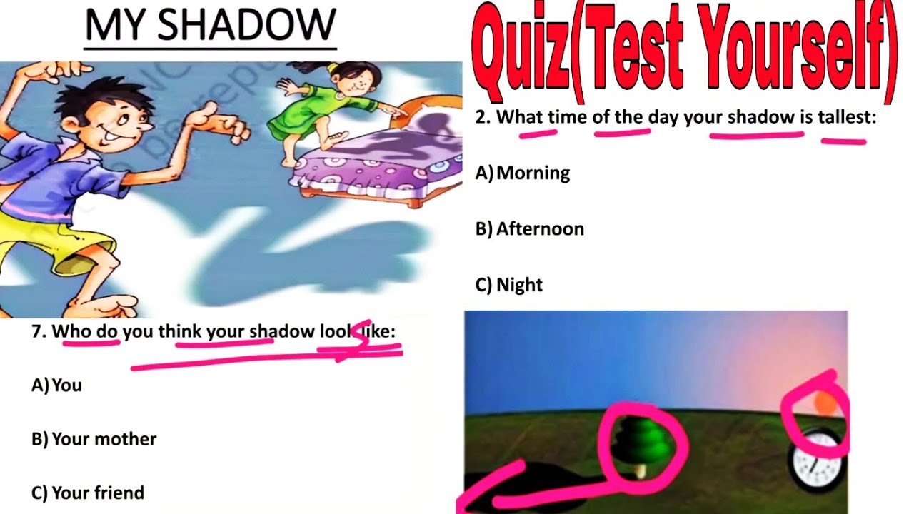 Quiz ll My Shadow ll Class 5 ll ENGLISH ll NCERT II Worksheet - YouTube