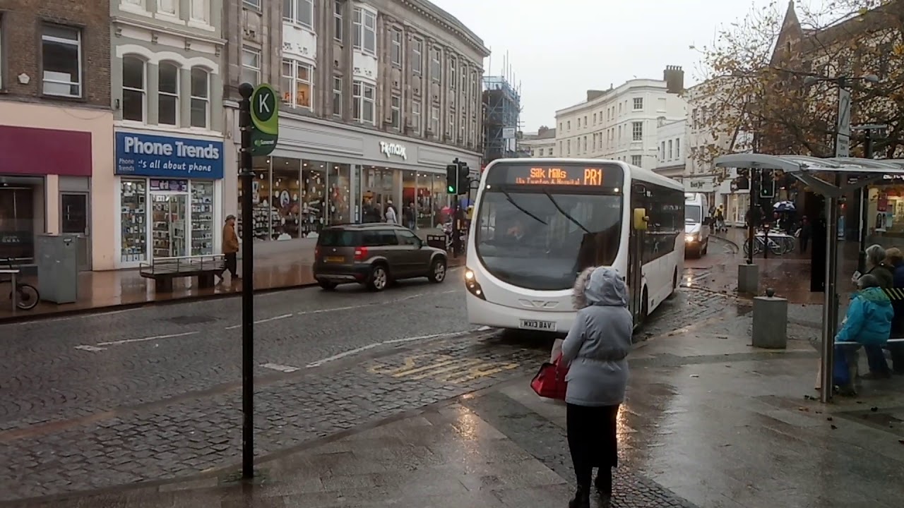 The silk millls bus arrives and departs Taunton Town centre today - YouTube