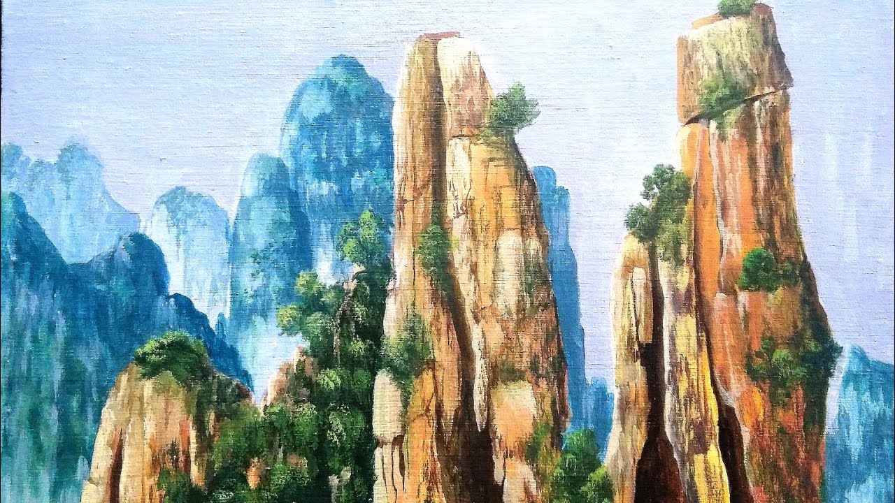 Acrylic Painting / Time-lapse Painting / How to Paint Cliffs and Rocky ...