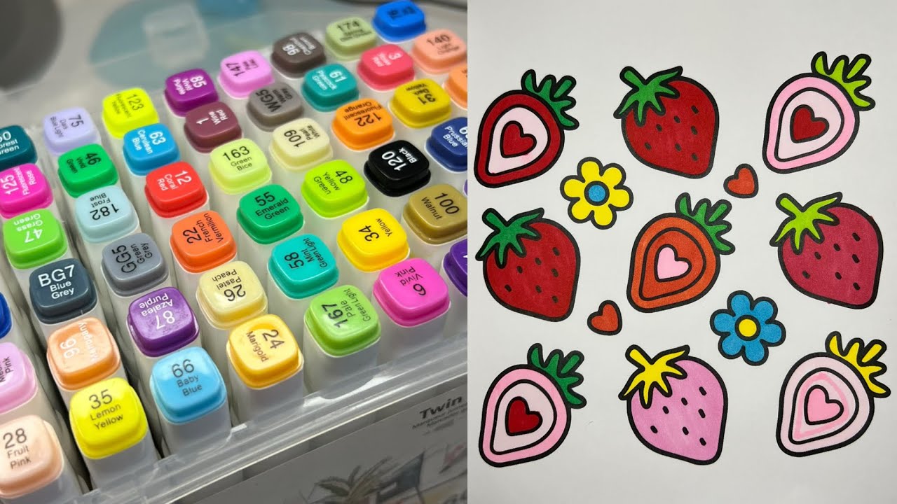 Satisfying Strawberry Coloring with Vibrant Markers | ASMR - YouTube