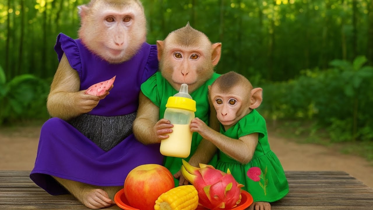 Baby BeDe and YaYa's little family are eating happily. - YouTube