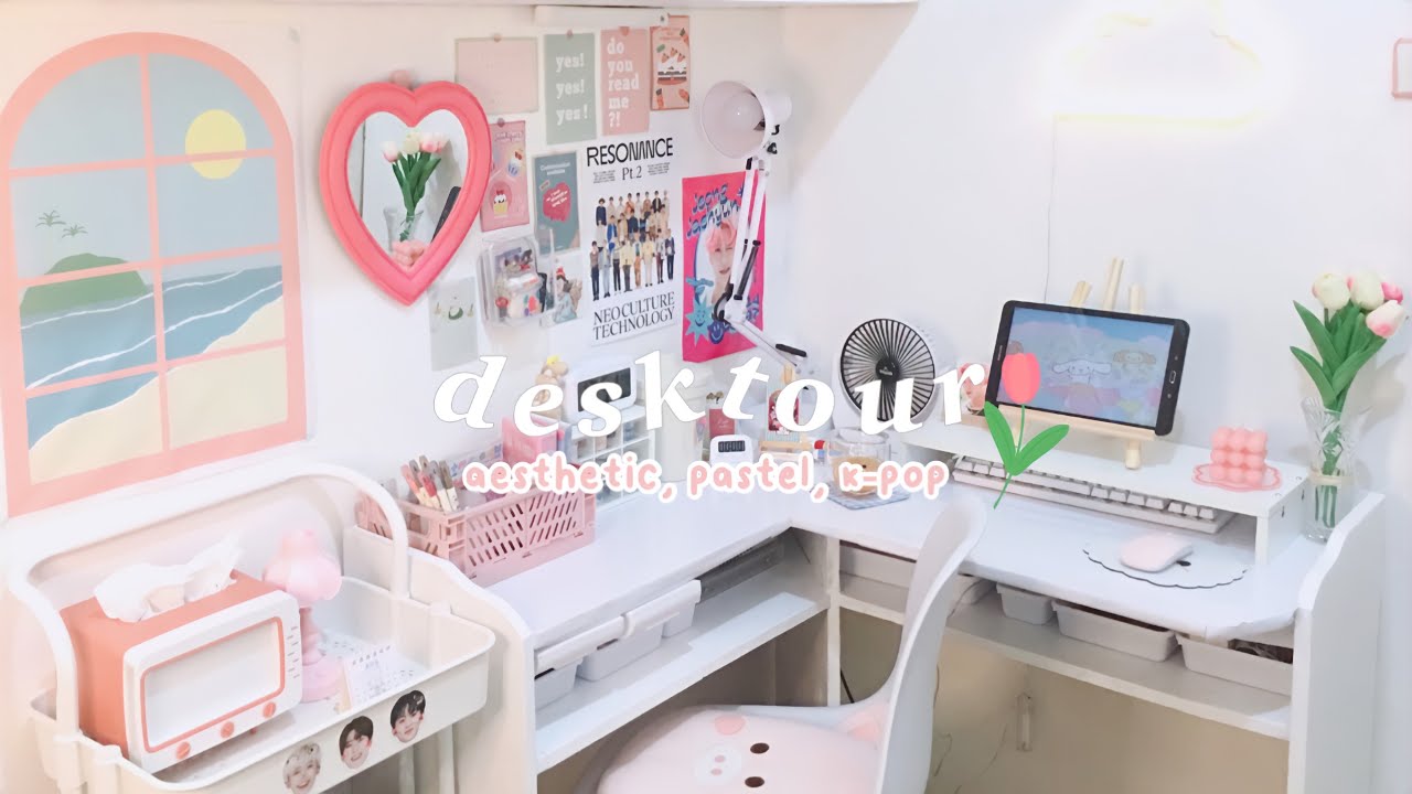 desk tour 🍡 | aesthetic, organized, k-pop + pastel (2021) - YouTube