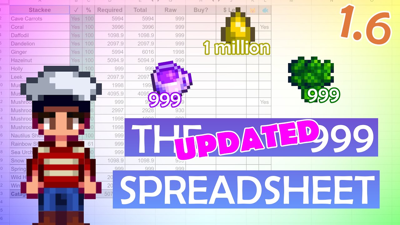The New Spreadsheet for the Stardew 999 Challenge! (1.6 Update) - YouTube