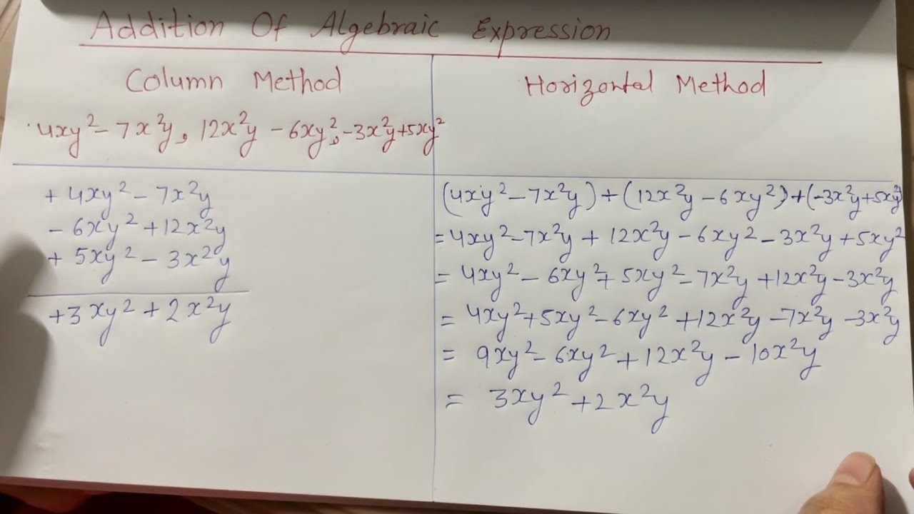 Addition of Algebraic Expressions | Column and Horizontal Method ...