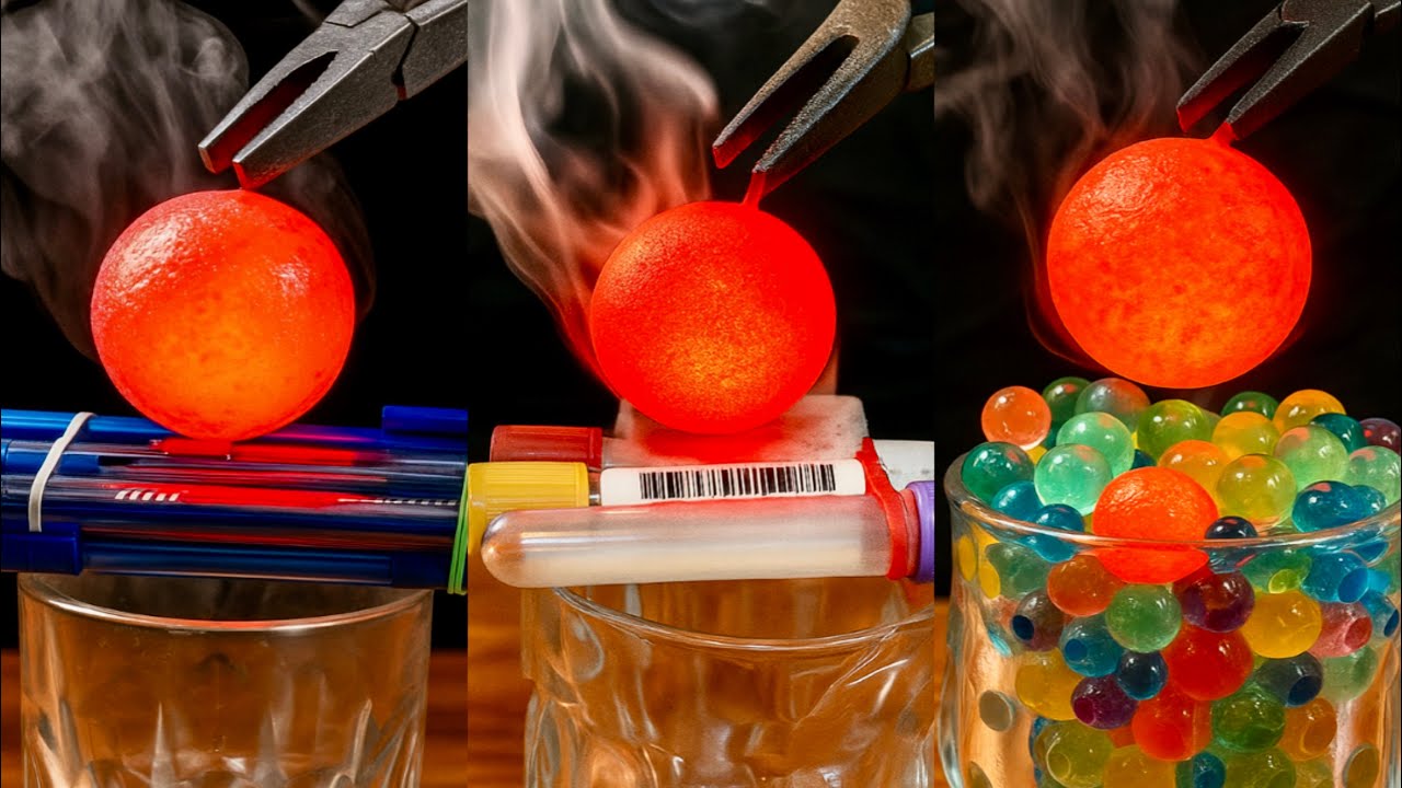 1000°C Hot Metal Ball vs Pens+BloodTube+OrbeezBalls#asmr#experiment# ...
