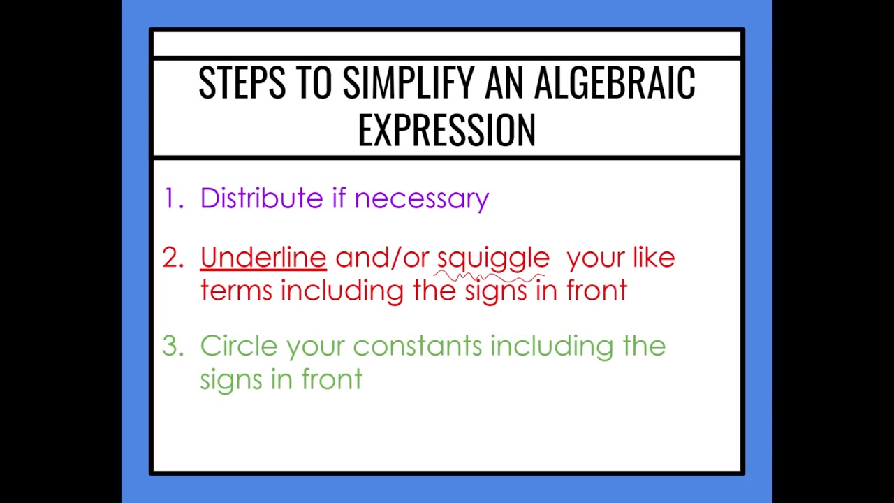 Steps For Simplifying Algebraic Expressions - Youtube
