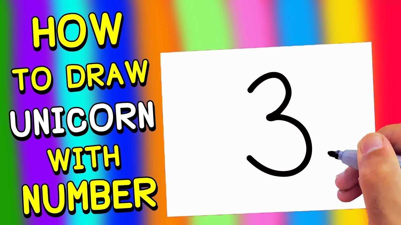 How to draw Unicorn with number 3 for beginners - YouTube