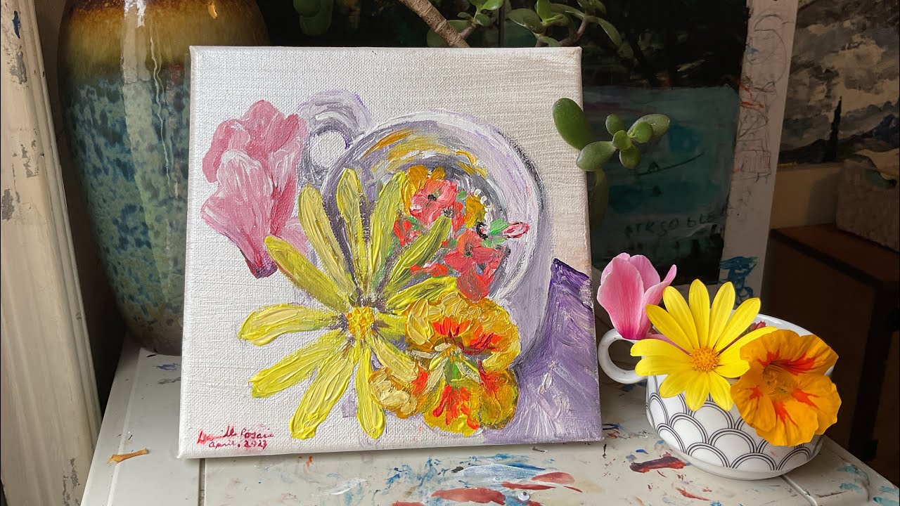 Painting Spring Flowers on Canvas in Acrylics - YouTube