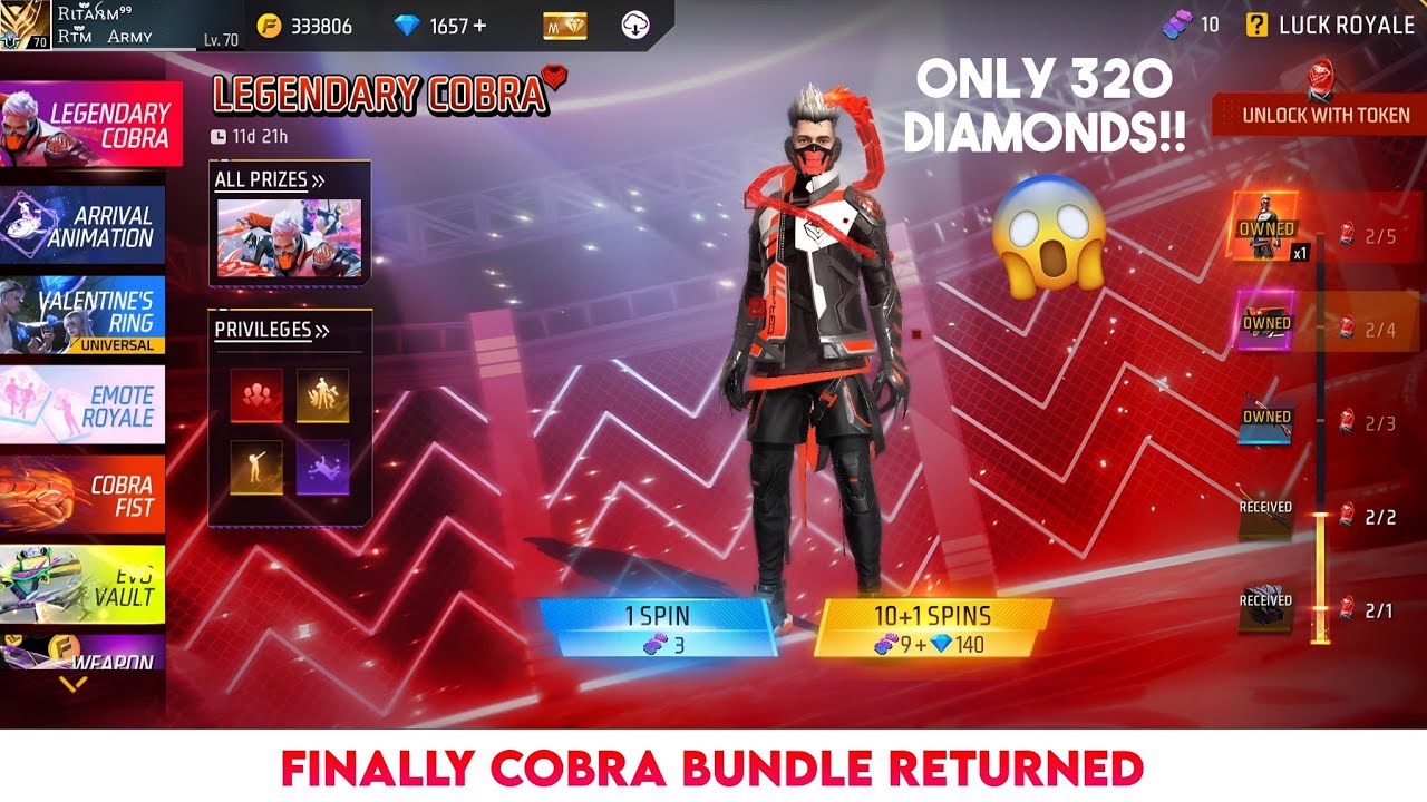 Cobra Bundle Return Event || Legendary Cobra Bundle Return Spin || I ...
