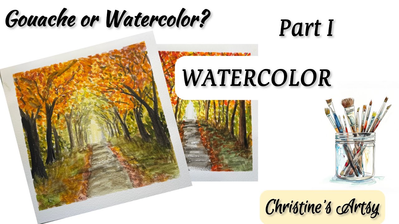 Cool Autumn Scene in Watercolor vs Gouache - Part 1, Watercolor - YouTube
