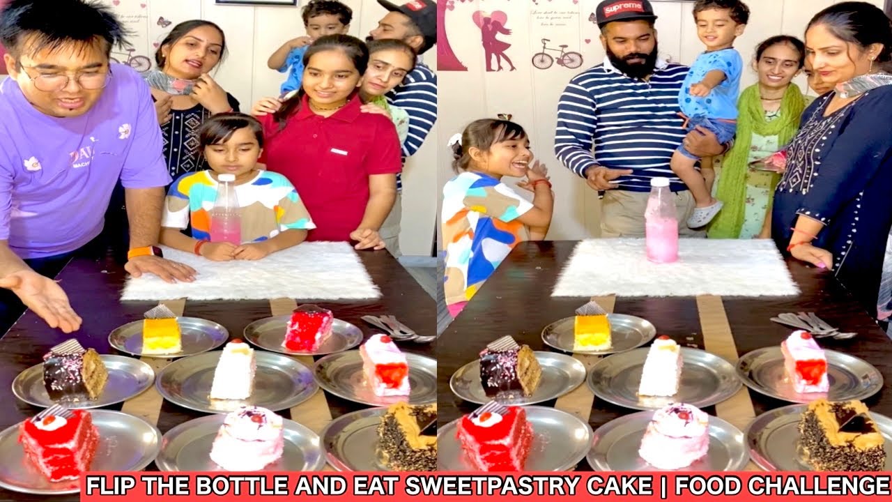 FLIP THE BOTTLE AND EAT SWEET PASTRY CAKE | FOOD CHALLENGE - YouTube