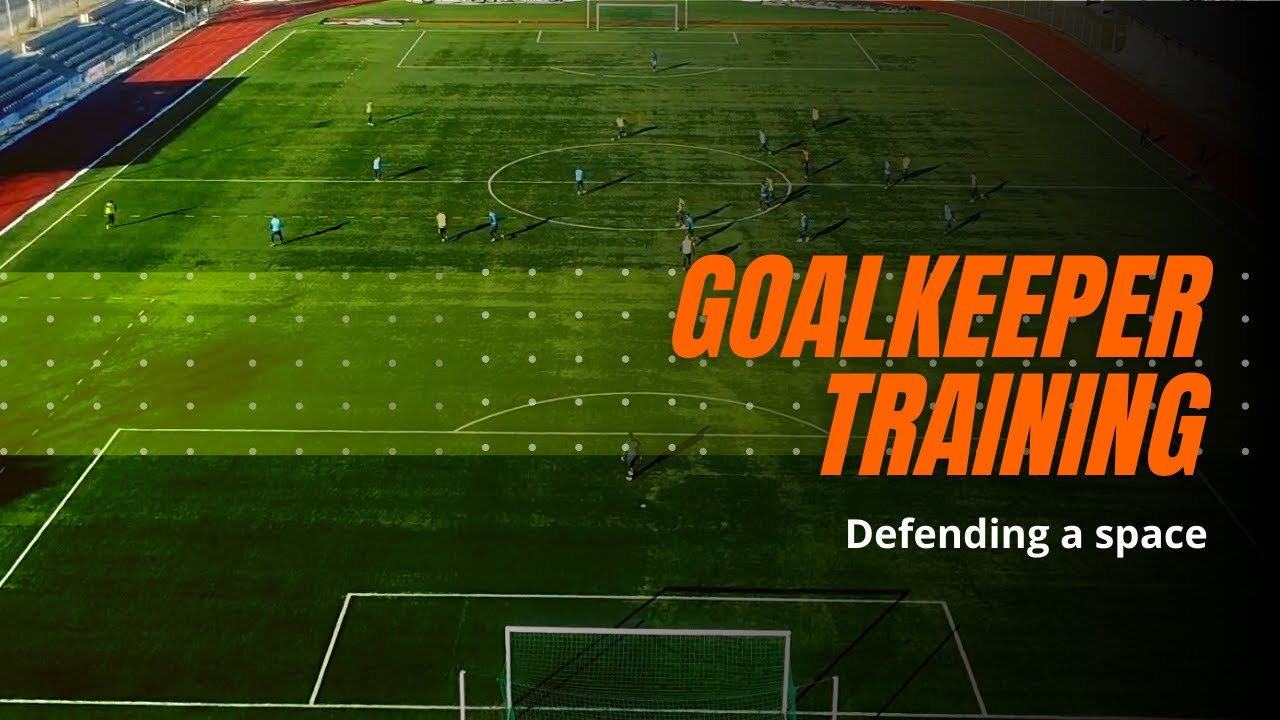 Defending a space between goalkeeper and defenders. Goalkeeper training ...