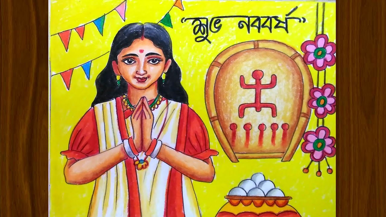 Subho Nababarsha Drawing Step By Step With Oil Pastels / Poila Baisakh ...
