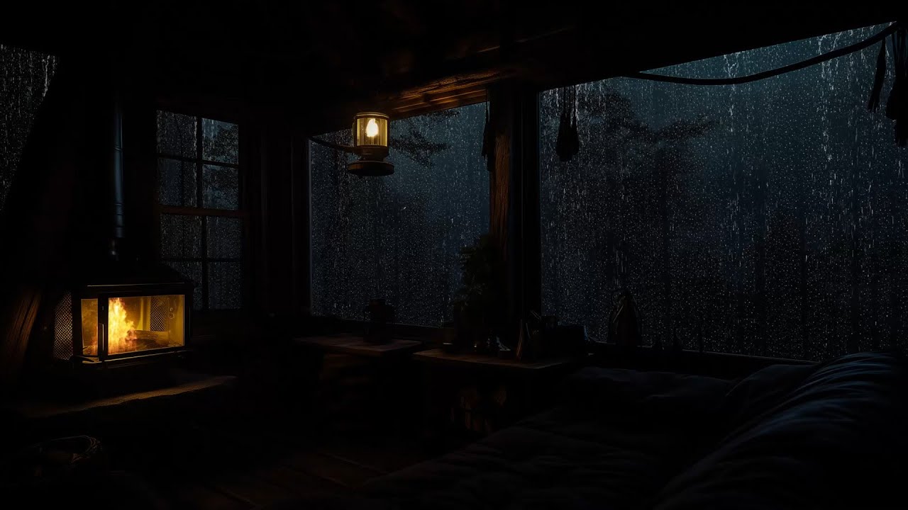 Cozy Cabin on a Rainy Night | Fireplace and Rain Sounds in Relaxing ...