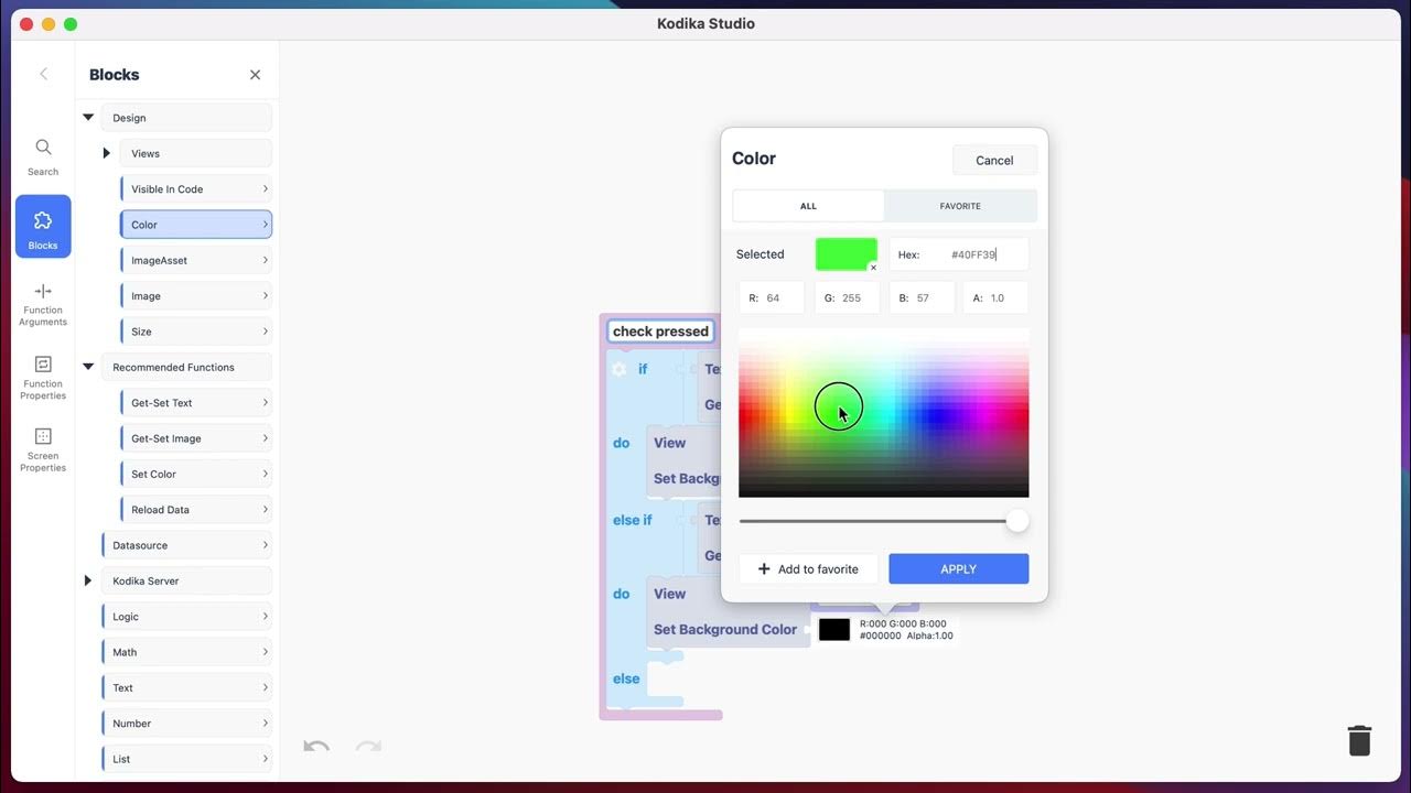 Add a Button that checks Input Text and changes the Background Color of a View - Kodika.io Docs ...