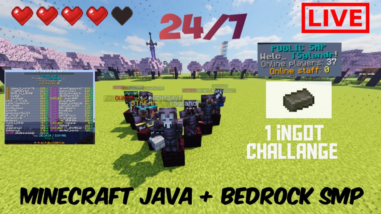 MINECRAFT LIVE PUBLIC SMP | ROAD TO 1K | JOIN NOW FREE ! @tsglandr1605 JAVA+BEDROCK - YouTube