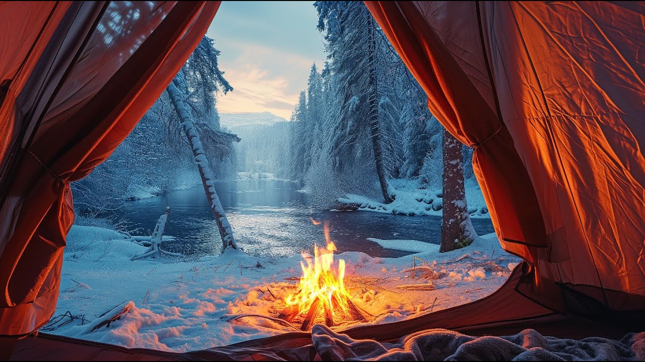 Crackling CampFire & Windy Weather In A Snowy Forest - YouTube