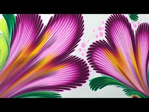 (274) Chain pull technique _ 4 corner flowers _ Acrylic Pouring _ Fluid ...